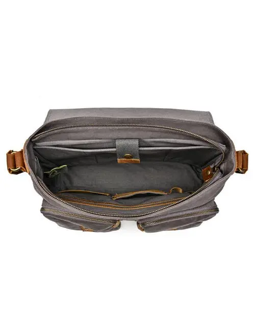 TSD BRAND Valley Oak Canvas And Leather Organizer Messenger Bag - Grey