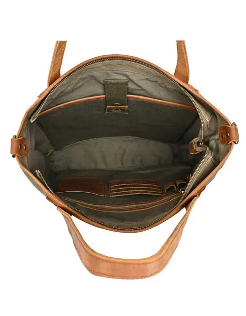 TSD BRAND Valley Oak Canvas Convertible Laptop Tote - Olive