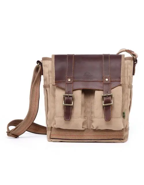 TSD BRAND Turtle Ridge Four Pocket Canvas Crossbody Bag - Camel
