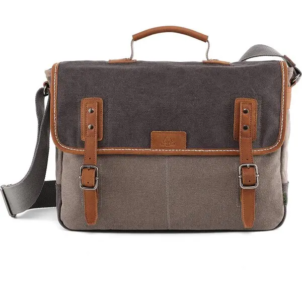 TSD BRAND Mountain Wood Canvas Flap Messenger Bag - Grey