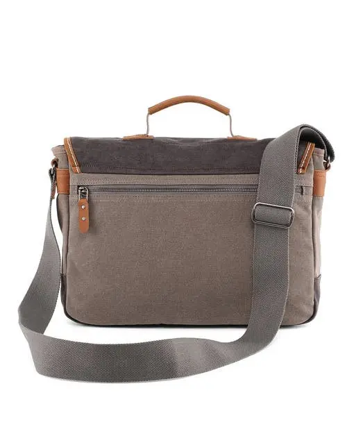 TSD BRAND Mountain Wood Canvas Flap Messenger Bag - Grey