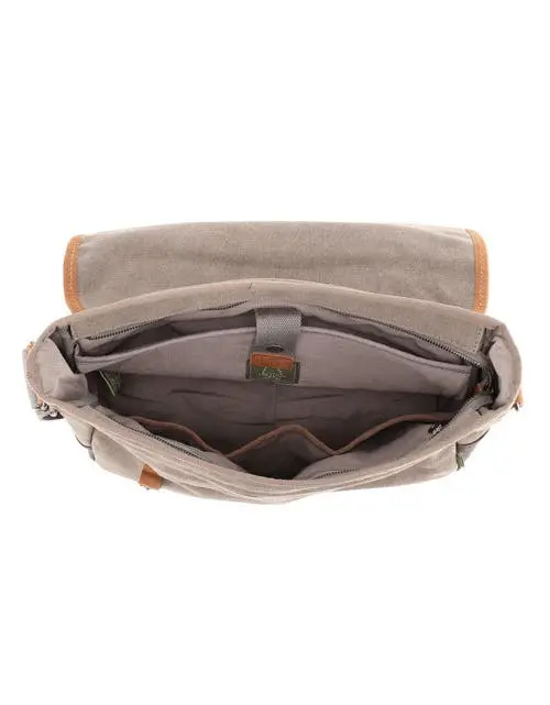 TSD BRAND Mountain Wood Canvas Flap Messenger Bag - Grey