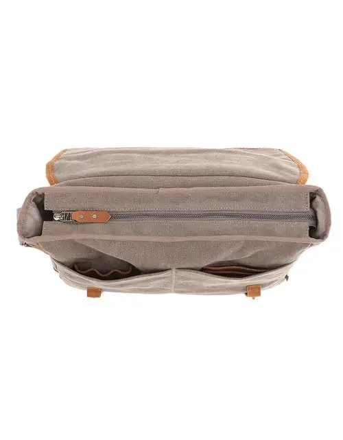 TSD BRAND Mountain Wood Canvas Flap Messenger Bag - Grey