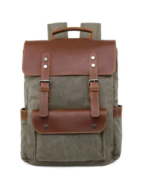 TSD BRAND Valley Hill Canvas Laptop Backpack - Olive