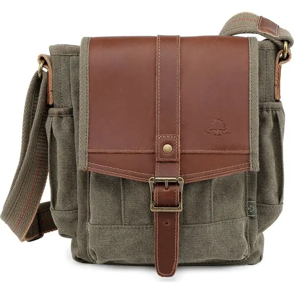 TSD BRAND Turtle Ridge Canvas Flap Crossbody Bag - Olive