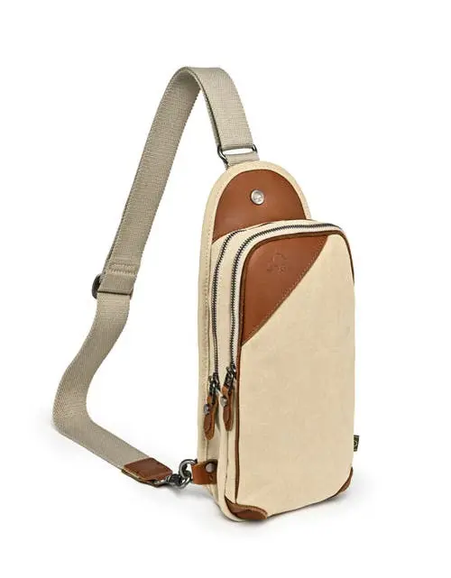 TSD BRAND Canna Canvas Double Compartment Sling Bag - Beige