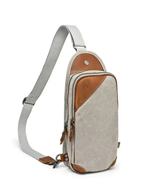 TSD BRAND Canna Canvas Double Compartment Sling Bag - Grey