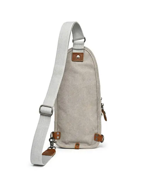 TSD BRAND Canna Canvas Double Compartment Sling Bag - Grey