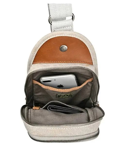 TSD BRAND Canna Canvas Double Compartment Sling Bag - Grey