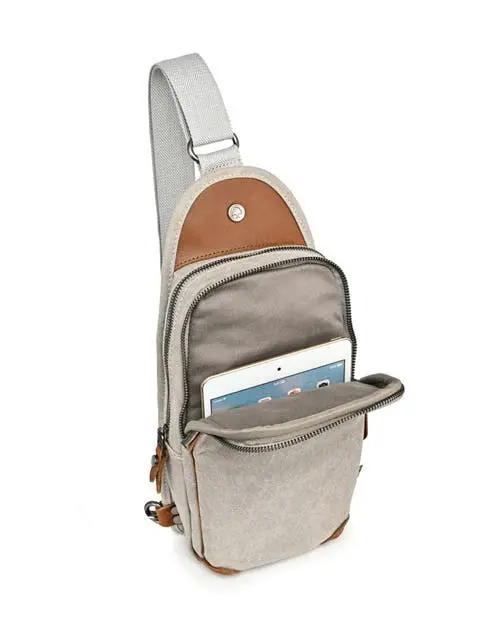 TSD BRAND Canna Canvas Double Compartment Sling Bag - Grey