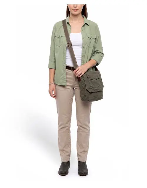 TSD BRAND Spring Palm Canvas Pocket Crossbody Bag - Olive