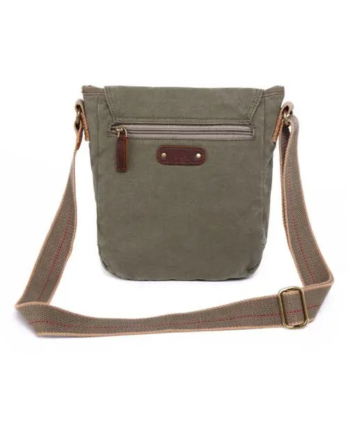 TSD BRAND Spring Palm Canvas Pocket Crossbody Bag - Olive