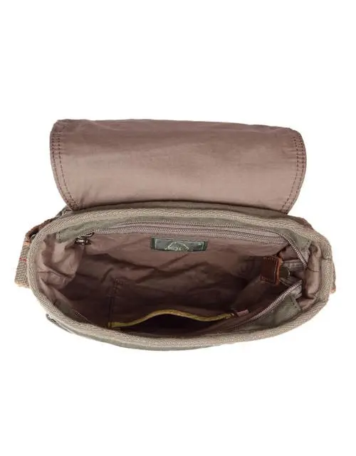TSD BRAND Spring Palm Canvas Pocket Crossbody Bag - Olive