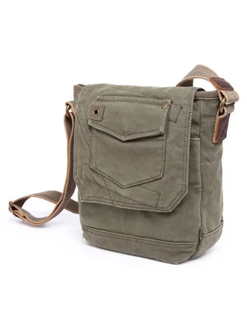 TSD BRAND Spring Palm Canvas Pocket Crossbody Bag - Olive
