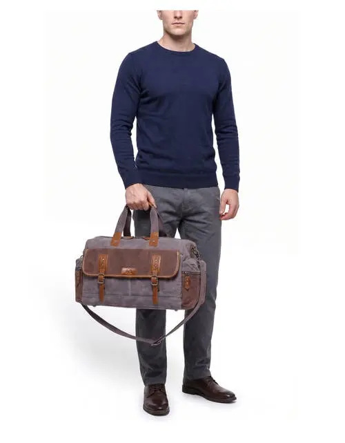TSD BRAND Stone Creek Waxed Canvas Duffel Bag - Grey