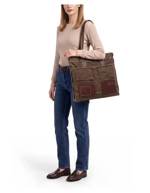 TSD BRAND Lake Toya Canvas Convertible Tote - Olive