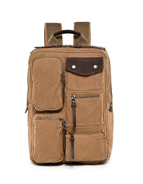 TSD BRAND Ridge Valley Canvas Laptop Backpack - Camel