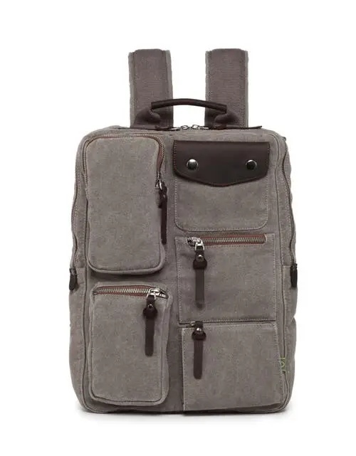 TSD BRAND Ridge Valley Canvas Laptop Backpack - Grey