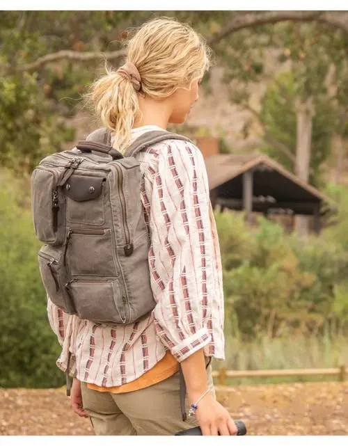 TSD BRAND Ridge Valley Canvas Laptop Backpack - Grey