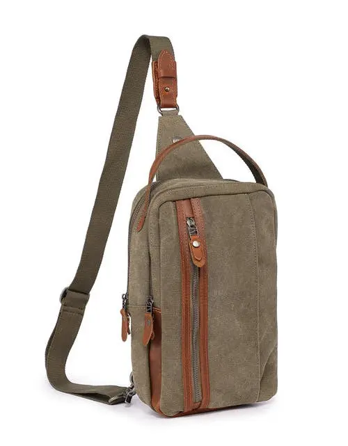 TSD BRAND Madrone Canvas Double Compartment Sling Bag - Olive