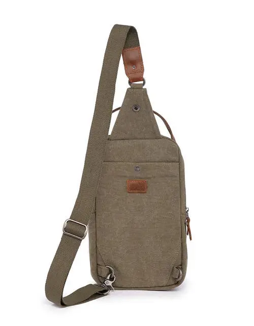 TSD BRAND Madrone Canvas Double Compartment Sling Bag - Olive