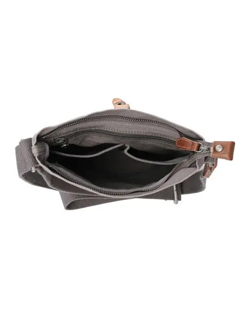 TSD BRAND Forest Canvas Zip Crossbody Bag - Grey