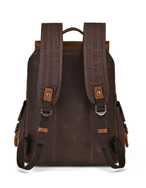 TSD BRAND Stone Creek Waxed Canvas Laptop Backpack - Brown