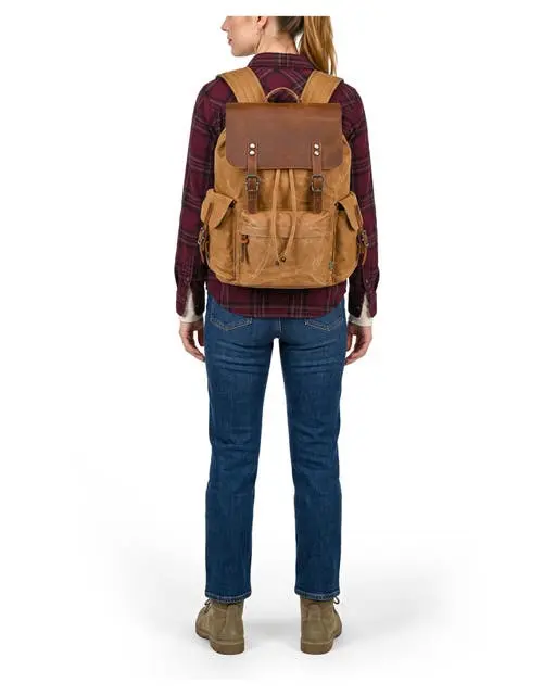 TSD BRAND Stone Creek Waxed Canvas Laptop Backpack - Camel