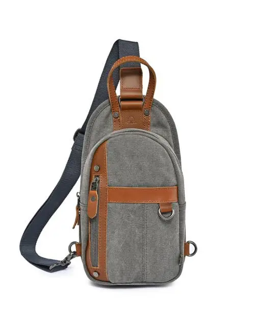 TSD BRAND Agave Canvas Zip Sling Bag - Grey