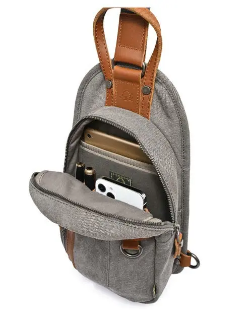 TSD BRAND Agave Canvas Zip Sling Bag - Grey