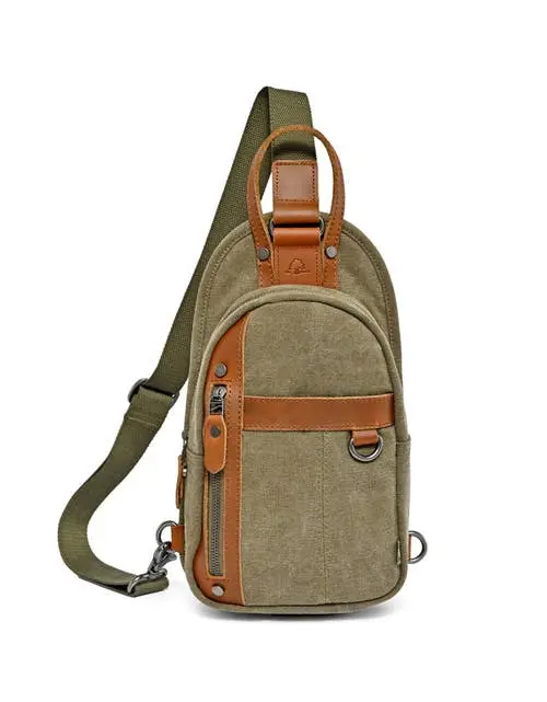 TSD BRAND Agave Canvas Zip Sling Bag - Olive