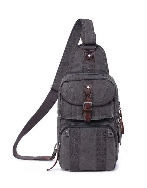 TSD BRAND Sunset Cove Canvas Pocket Sling Bag - Grey