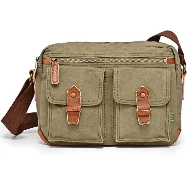 TSD BRAND Trail Breeze Canvas Pocket Messenger Bag - Olive