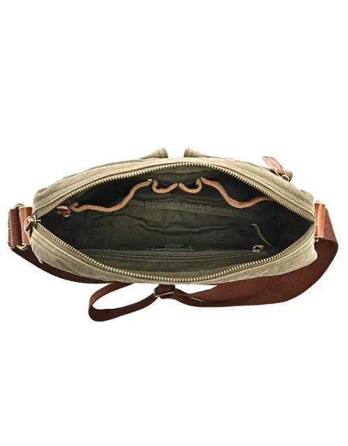 TSD BRAND Trail Breeze Canvas Pocket Messenger Bag - Olive