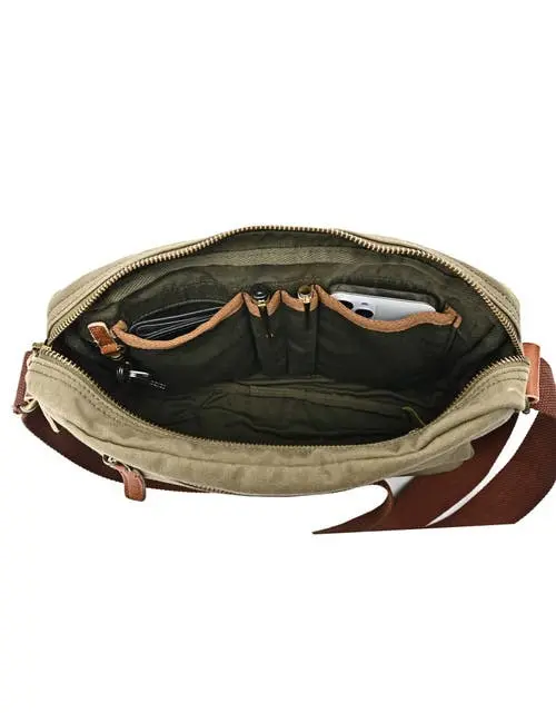 TSD BRAND Trail Breeze Canvas Pocket Messenger Bag - Olive