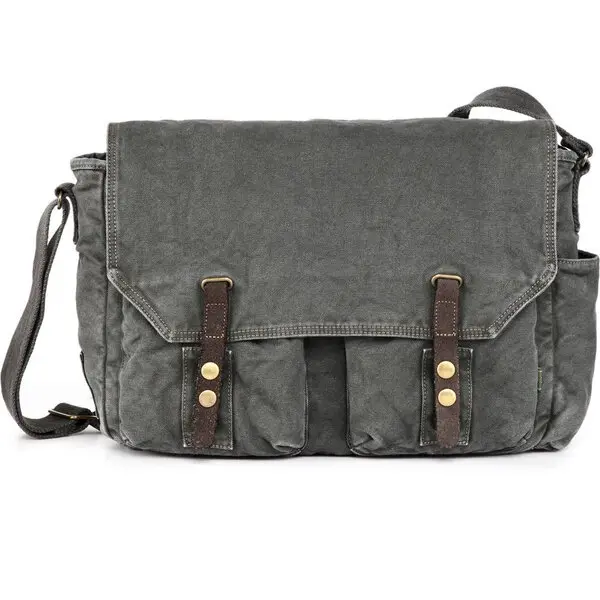 TSD BRAND Coastal Canvas Flap Messenger Bag - Grey