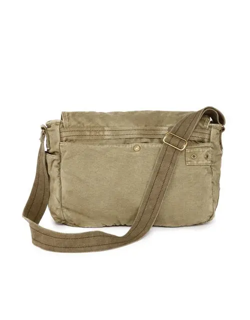 TSD BRAND Coastal Canvas Flap Messenger Bag - Olive