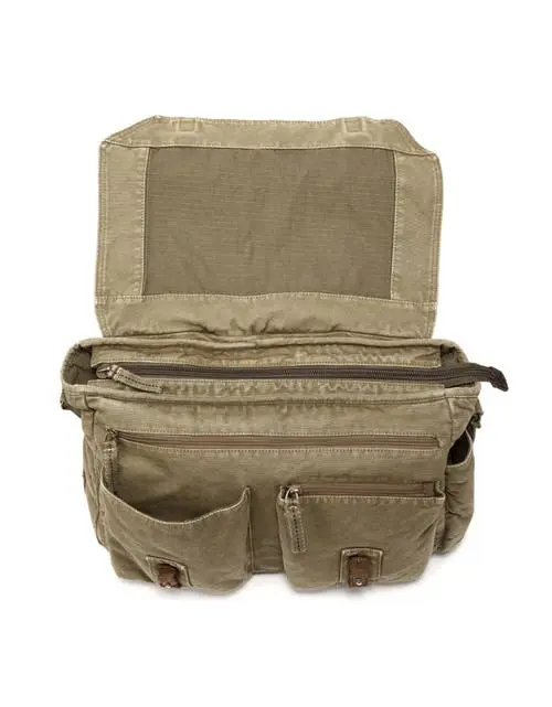 TSD BRAND Coastal Canvas Flap Messenger Bag - Olive