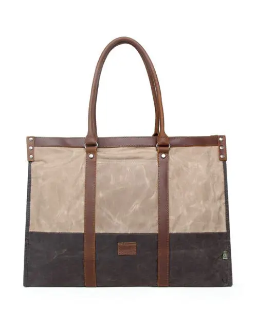 TSD BRAND Stone Creek Two Tone Waxed Canvas Tote - Beige