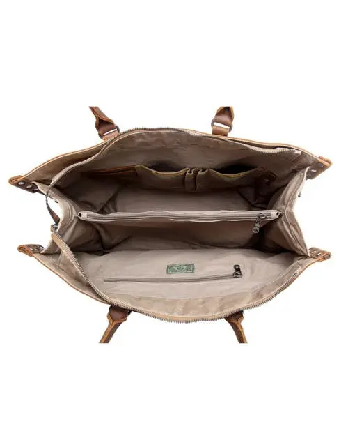 TSD BRAND Stone Creek Two Tone Waxed Canvas Tote - Beige