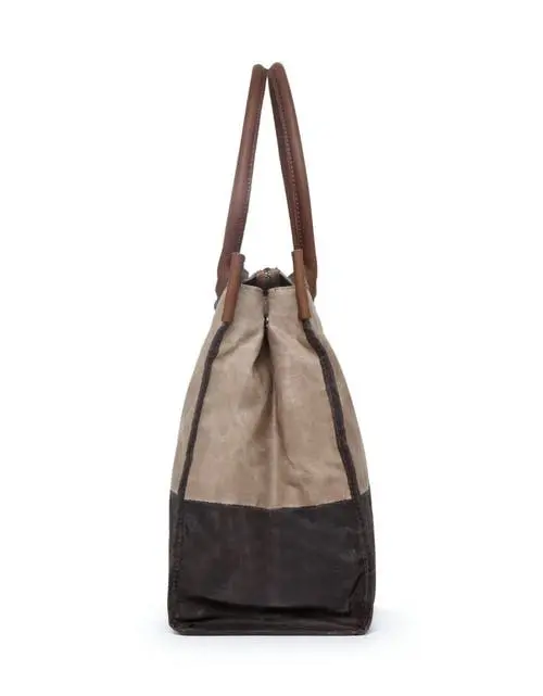 TSD BRAND Stone Creek Two Tone Waxed Canvas Tote - Beige