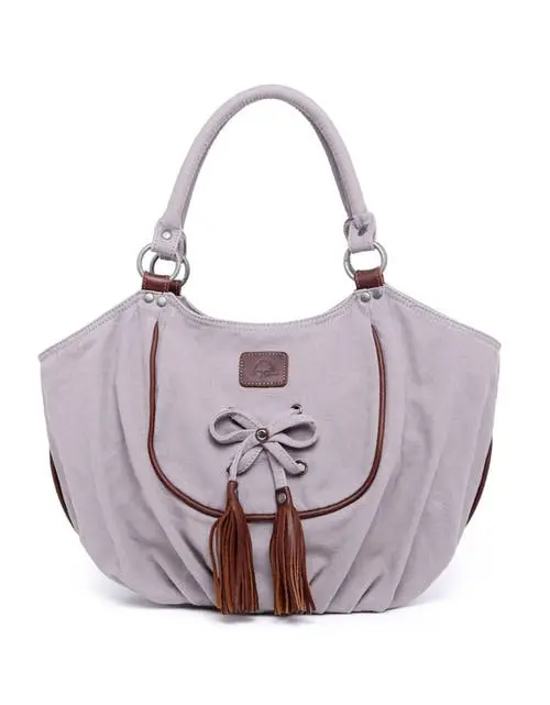TSD BRAND Bold Lotus Canvas Tassel Hobo Bag - Grey