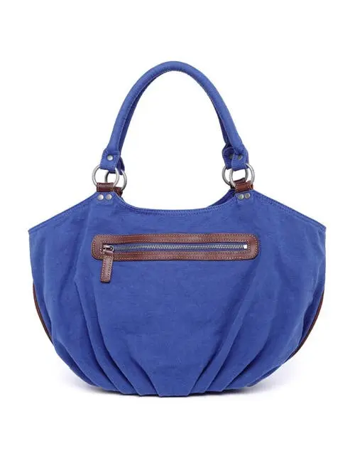 TSD BRAND Bold Lotus Canvas Tassel Hobo Bag - Navy