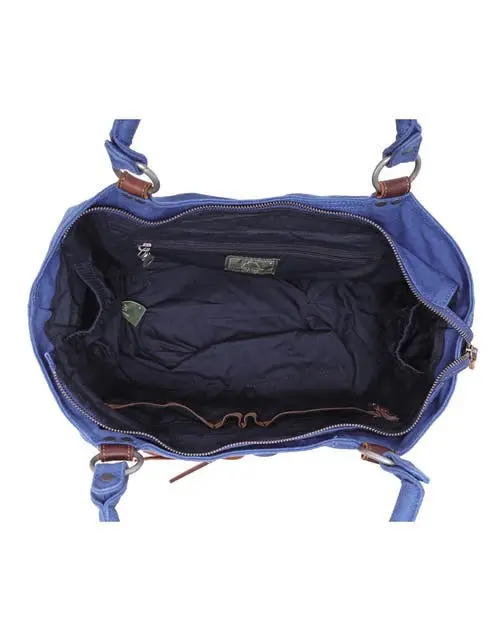 TSD BRAND Bold Lotus Canvas Tassel Hobo Bag - Navy