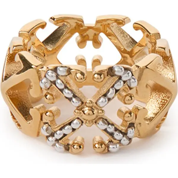 Off-White Multi Arrow Ring With Studs And Rhinestone - Multicolor