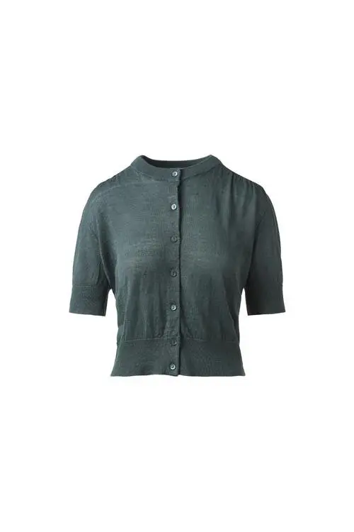 Kinross Cashmere Gathered Shoulder Cardigan - Laurel