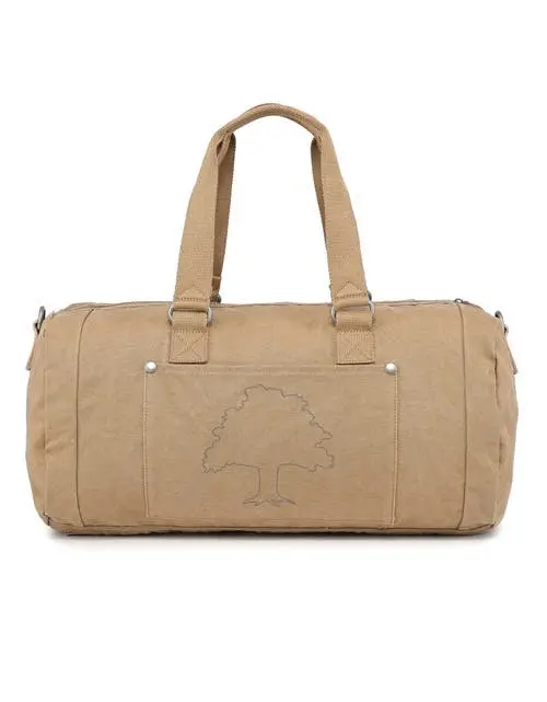 TSD BRAND Forest Canvas Pocket Duffle Bag - Khaki