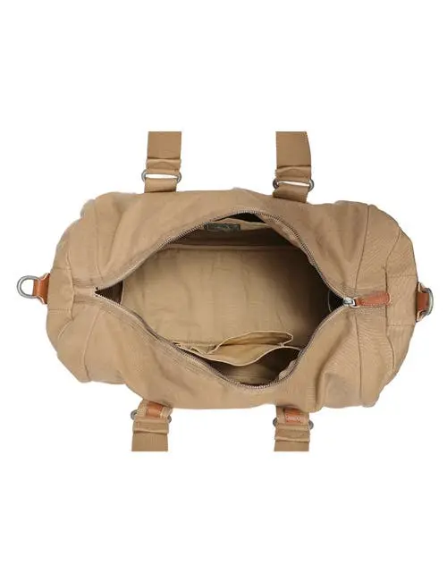 TSD BRAND Forest Canvas Pocket Duffle Bag - Khaki