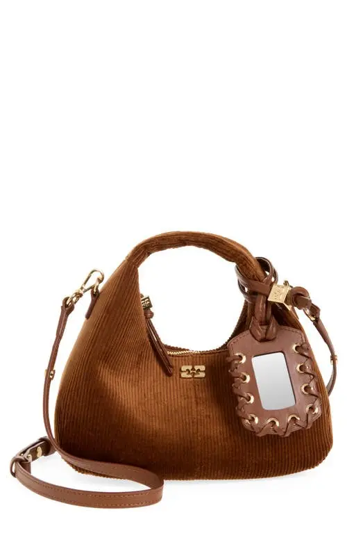 GANNI Mini Corduroy Hobo Bag - Tortoise Shell