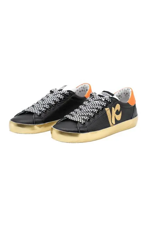 INTUITION KICKS Amore Italian Embroidered Leather Sneaker - Black